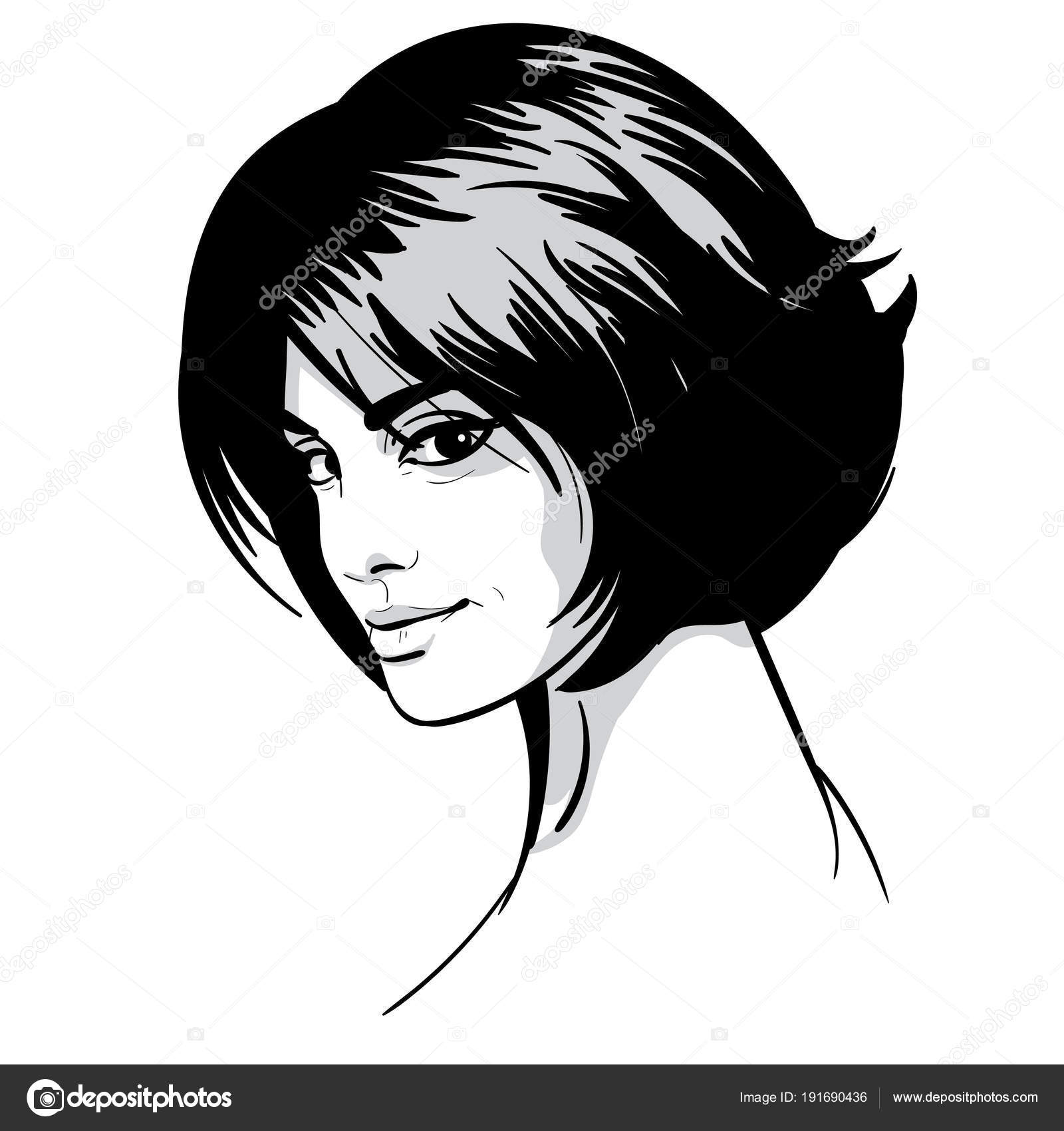 Beautiful Woman Portrait Bob Hairstyle Black And White Style