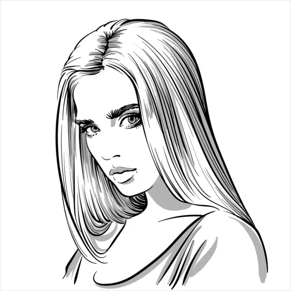 Beautiful Girl Portrait Black And White Style Stock Vector Image By