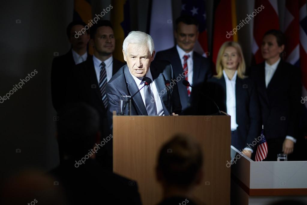 Election candidate presenting election program — Stock Photo ...