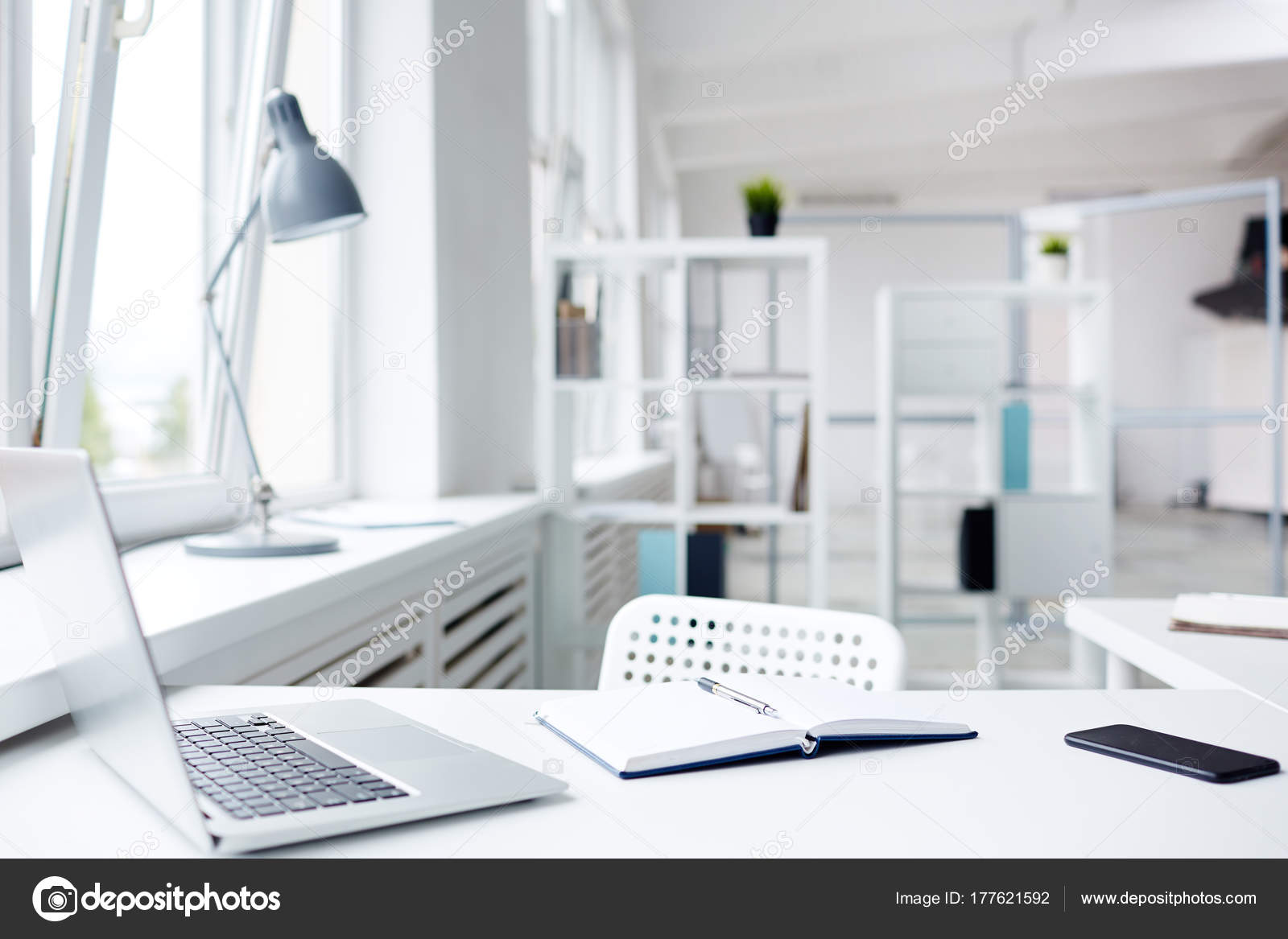 Modern Workplace Laptop Notepad Interior Spacious Open Plan Office ...