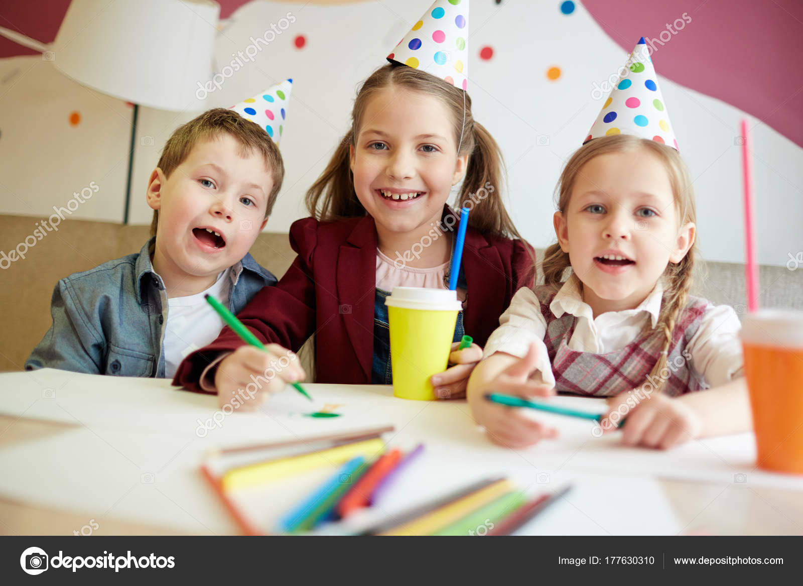 Ecstatic Kids Drawing Birthday Party Stock Photo by ©pressmaster 177630310