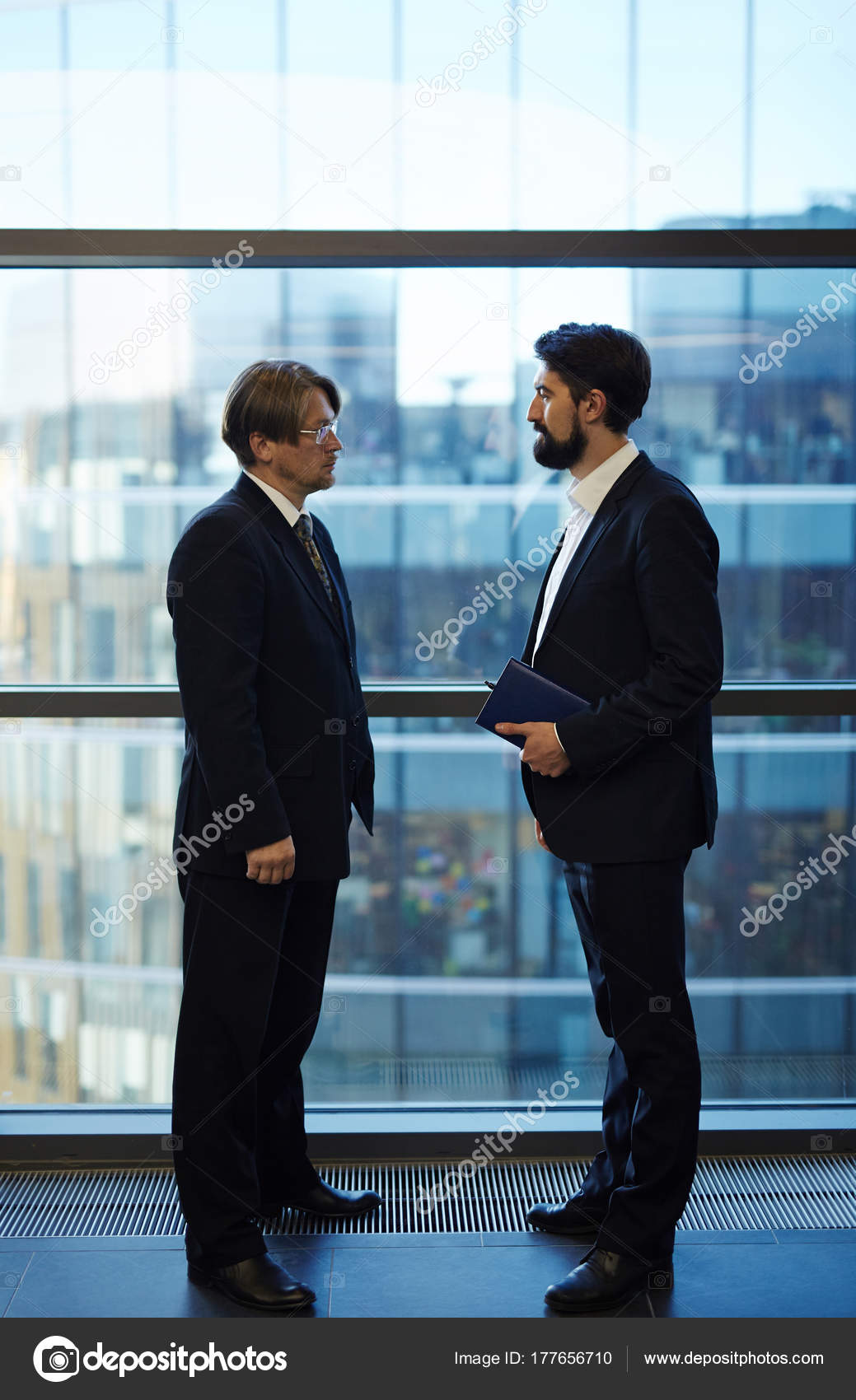 Full Length Portrait Confident Colleagues Suits Gathered Together ...