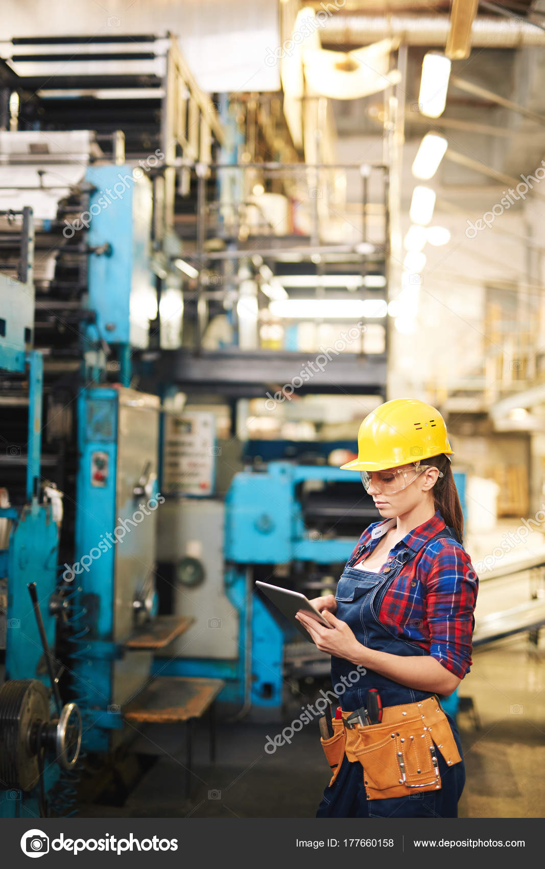 Attractive Young Quality Control Inspector Hardhat Protective Eyewear ...