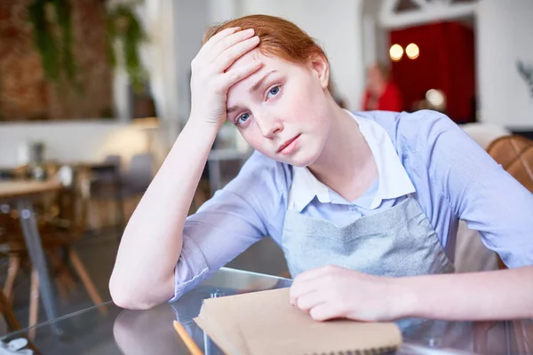 Tired Unhappy Young Waitress Crying Her Notepad Working Day Stock Photo ...
