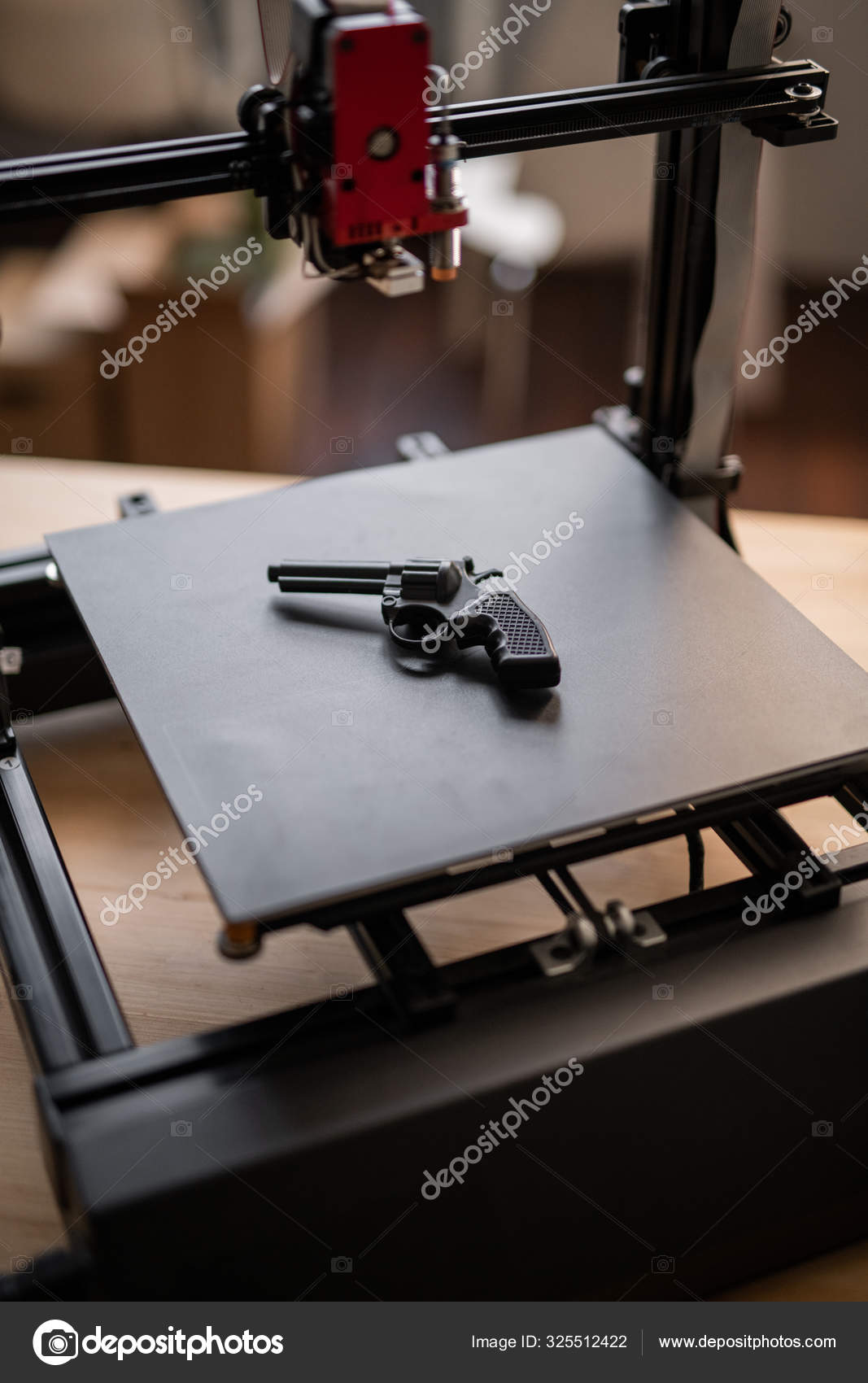 Black Revolver Gun Lying Working Surface Modern Printer Printhead ...