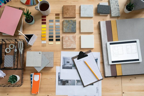 Flat layout of various stuff for work of contemporary designer of ...