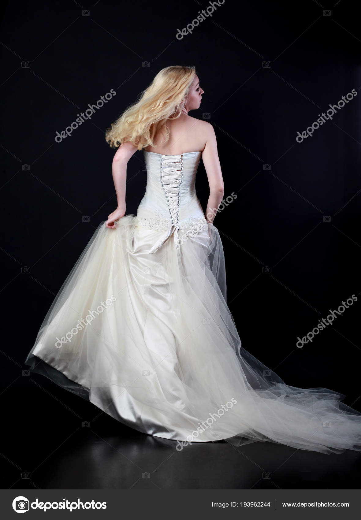 Full Length Portrait Model Wearing White Bridal Ball Gown Standing ...
