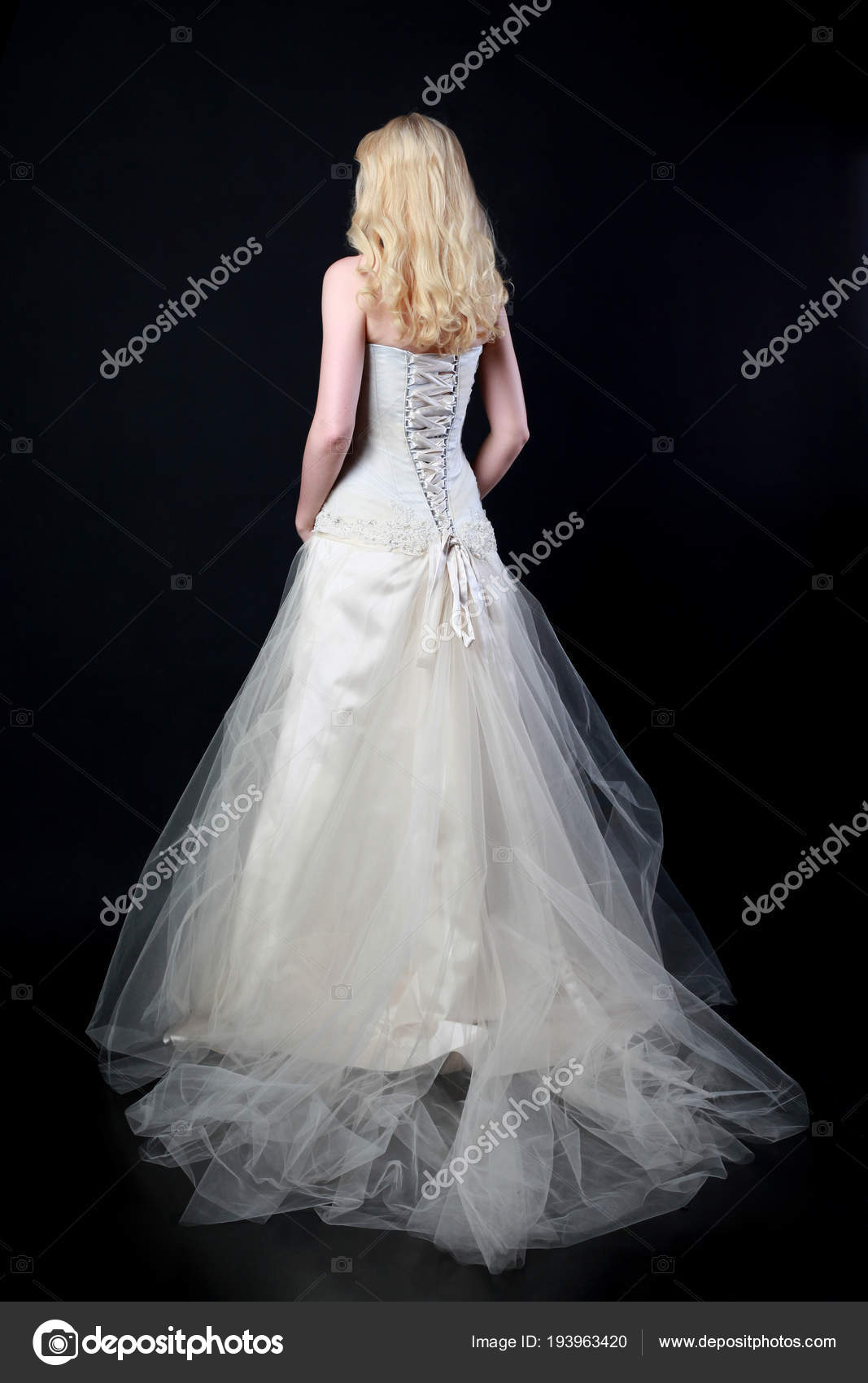 Full Length Portrait Model Wearing White Bridal Ball Gown Standing ...