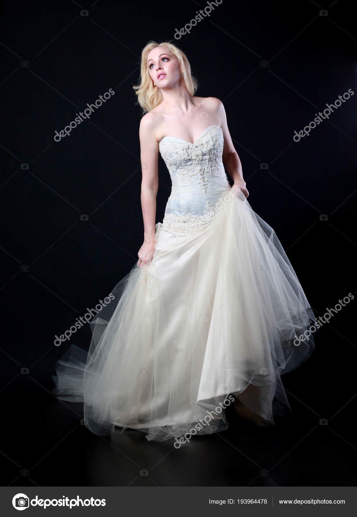 Full Length Portrait Model Wearing White Bridal Ball Gown Standing ...