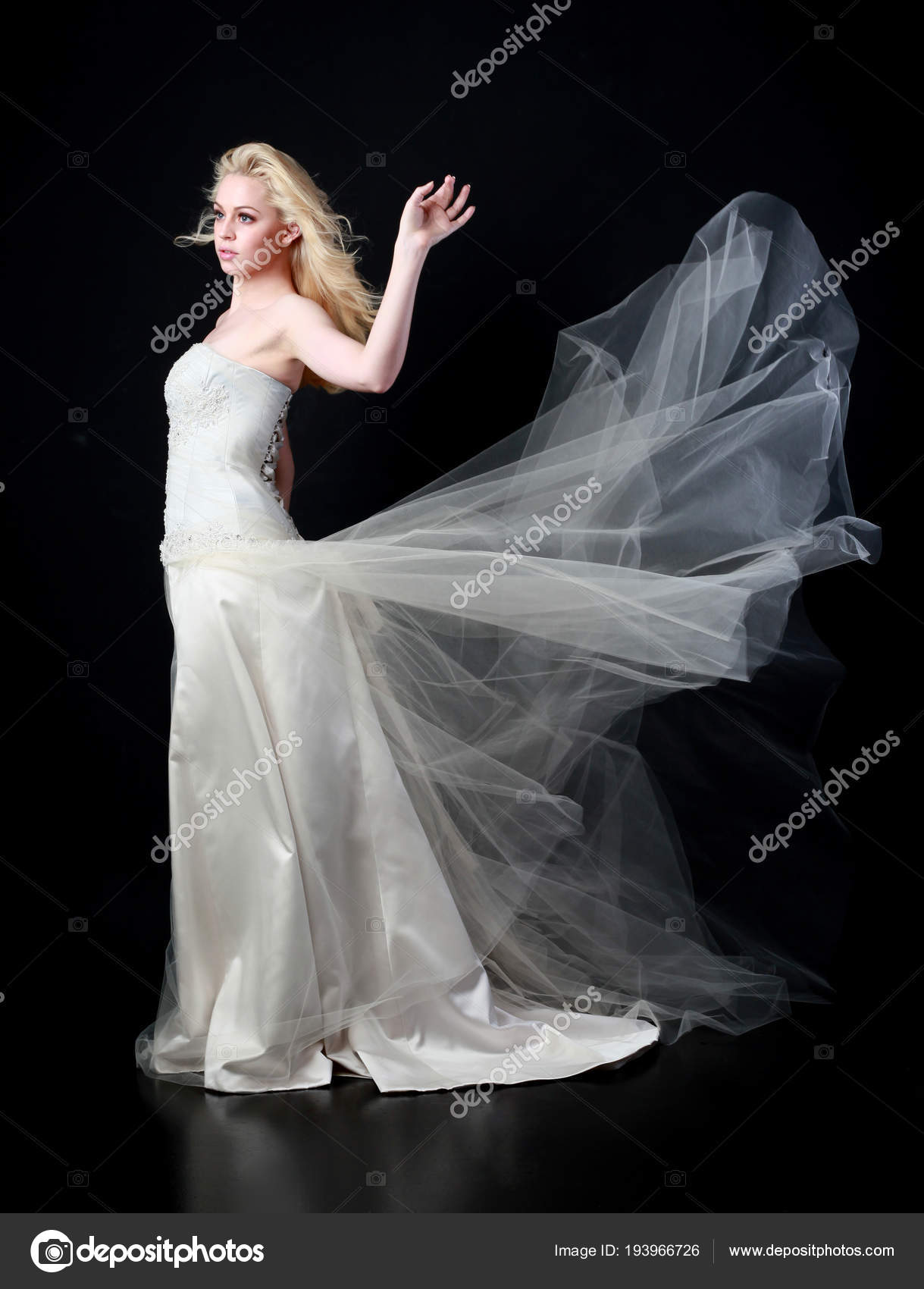 Full Length Portrait Model Wearing White Bridal Ball Gown Standing ...