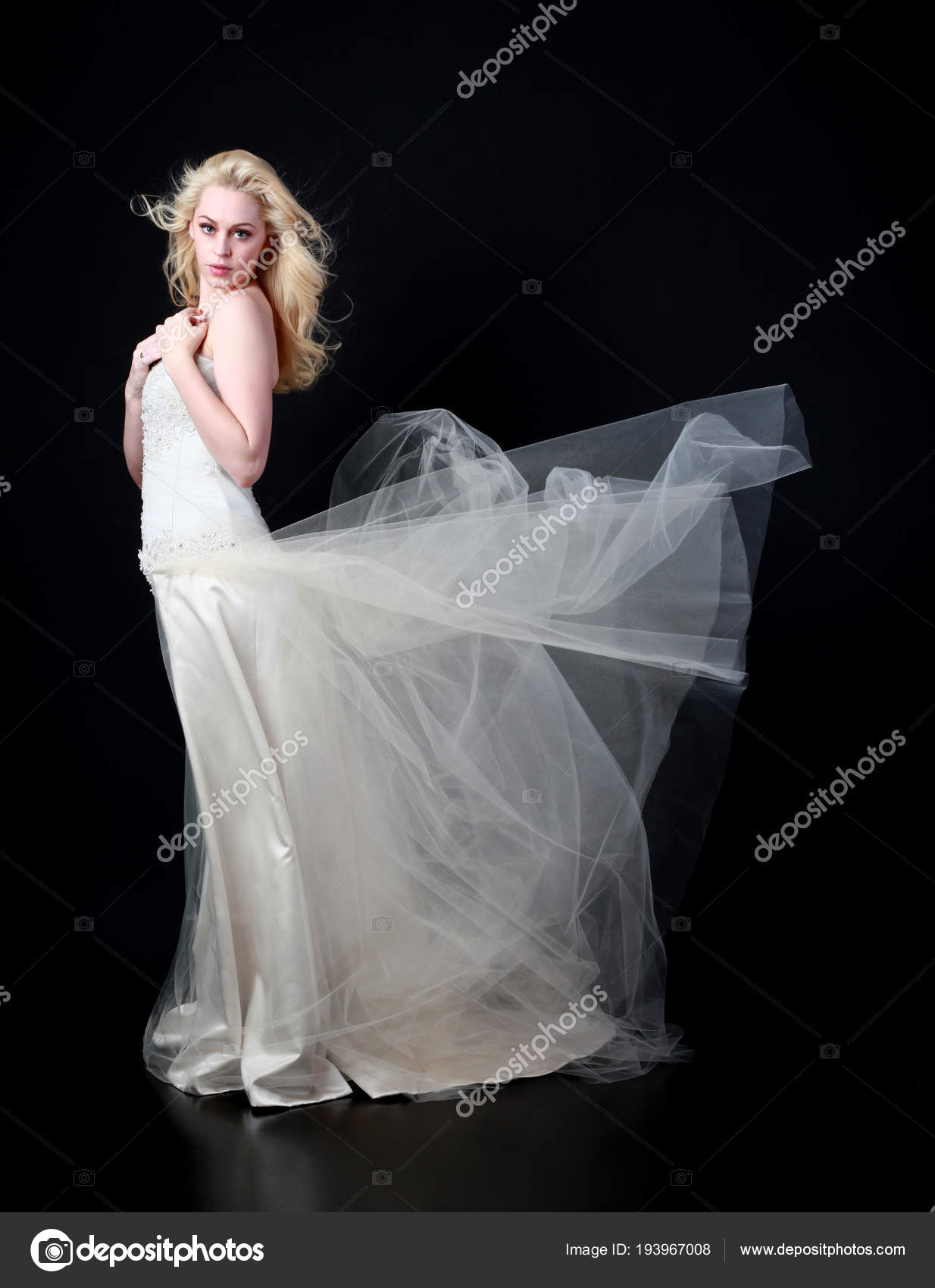 Full Length Portrait Model Wearing White Bridal Ball Gown Standing ...