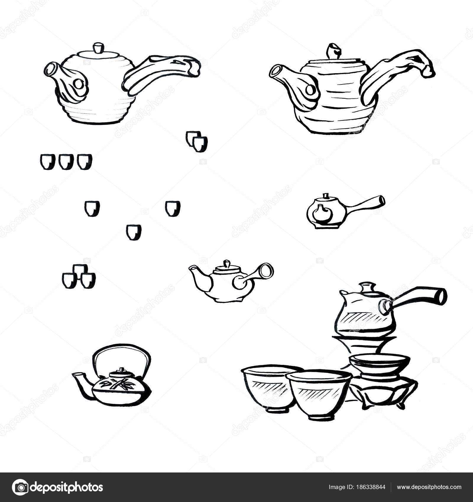 Gráficos Tinta Ceremonia Del Japonés Tetera Tradicional Para ...