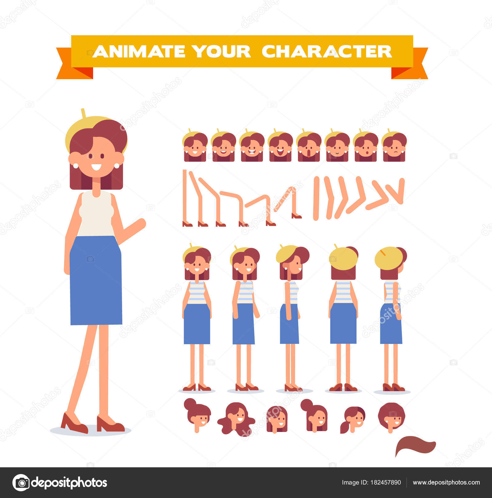 Front Side Back View Animated Character Young Girl Character ...