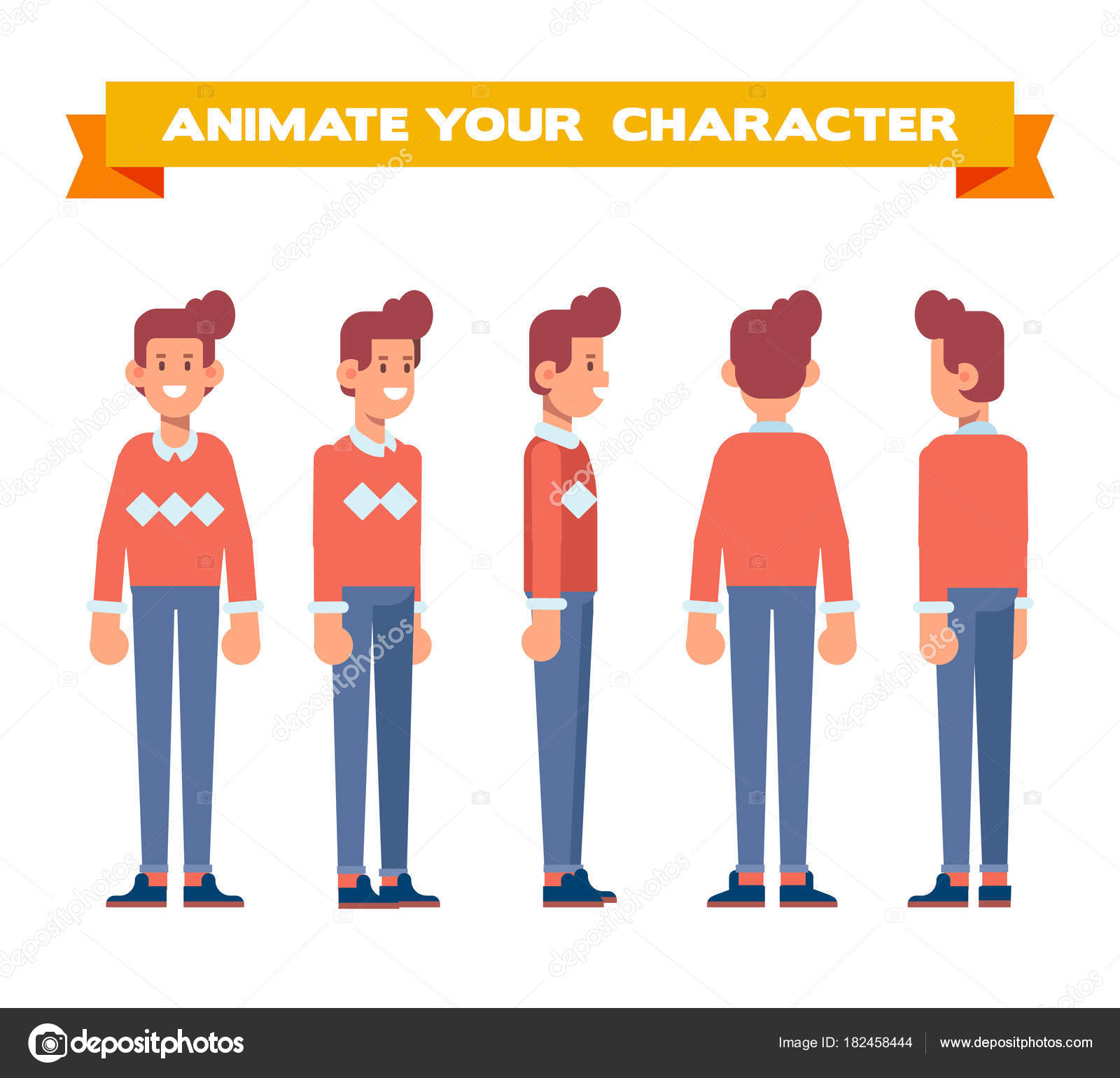 Young Man Animation Front Side Back View Character Separate Parts Stock ...
