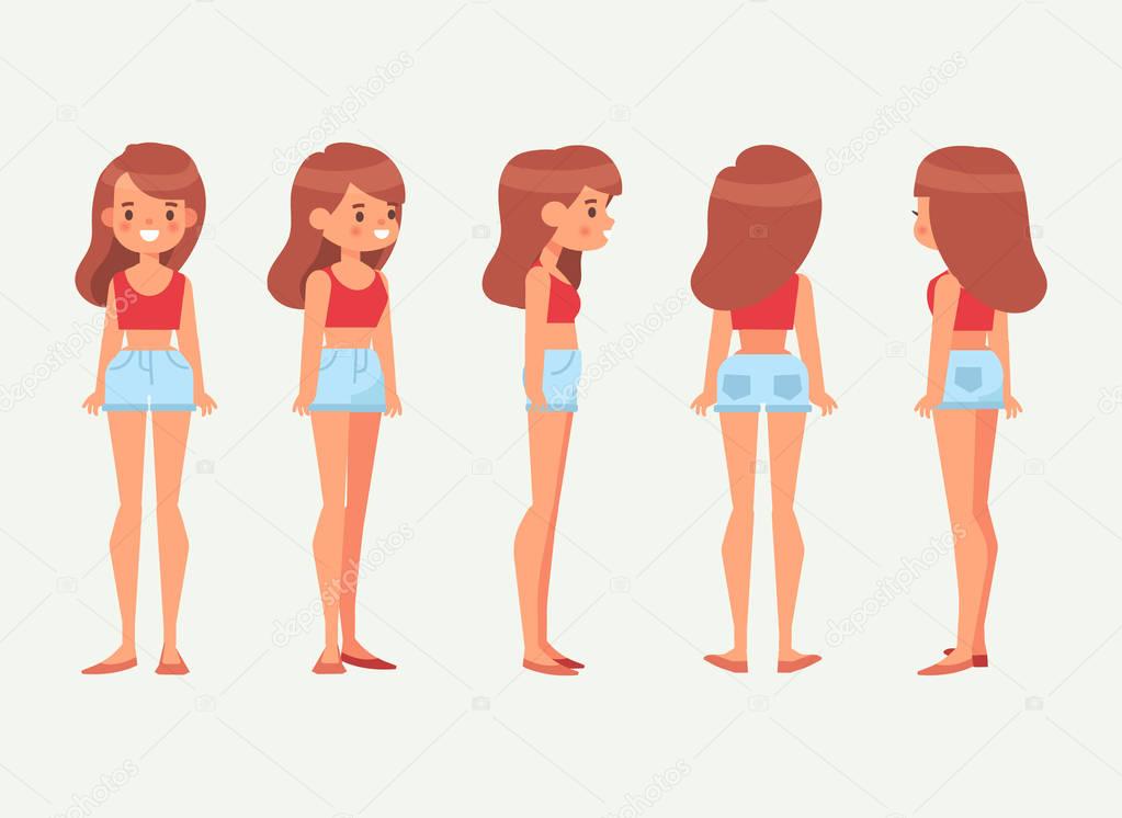 Pretty Girl Animation Front Side Back View Character Separate Parts ...