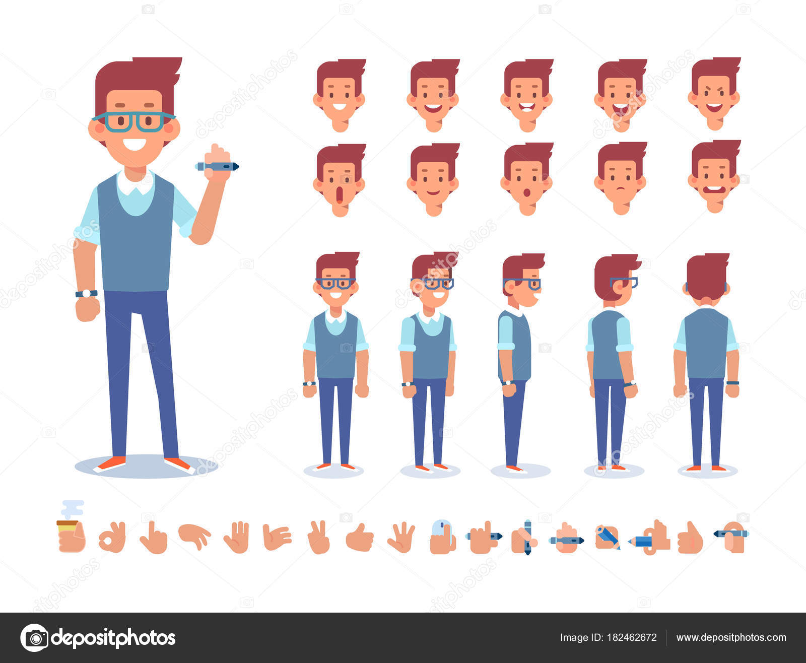 Designer Character Your Scenes Front Side Back View Creation Set Stock ...