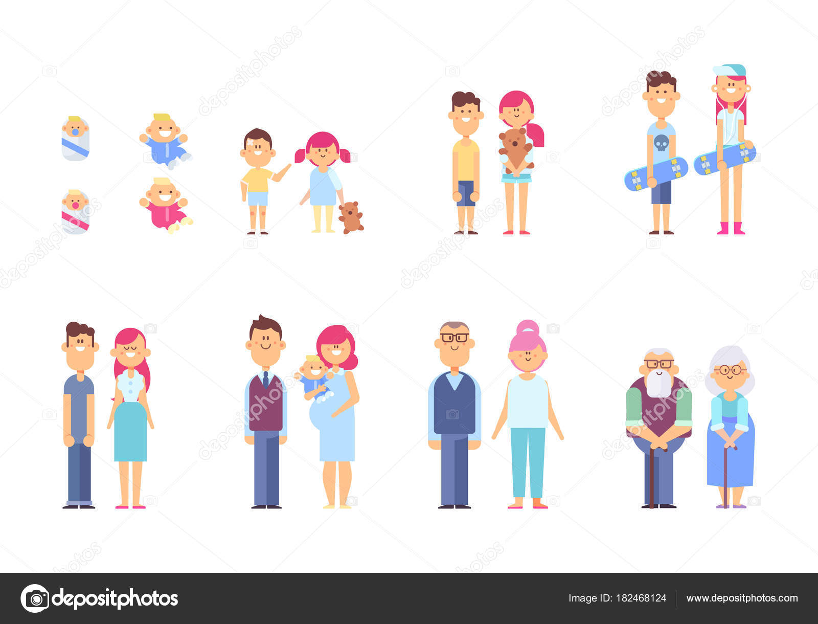 People Generations Flat Style Isolated White Background Vector Flat ...