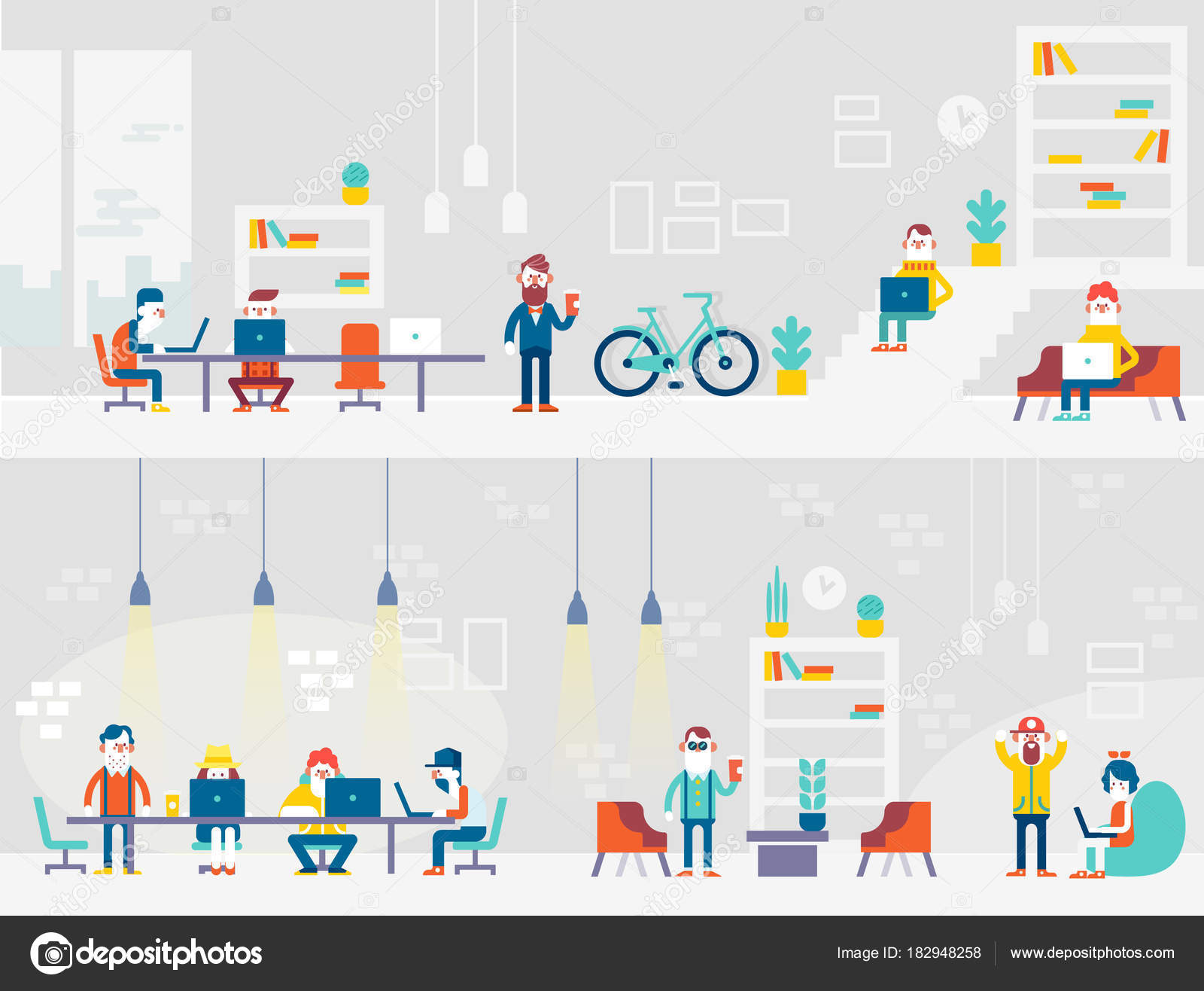 Coworking People Horizontal Banner Concept Design Web Infographics Flat ...