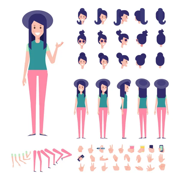 Front Side Back View Animated Character Woman Character Creation Set ...