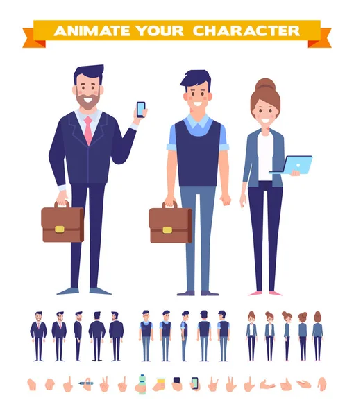 Vector Character Set Animation Business People Man Woman Front Side ...