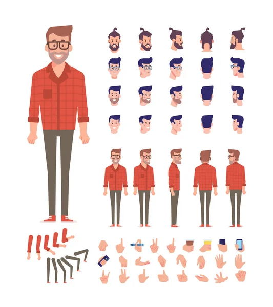 Front, side, back view animated character, separate parts of body ...
