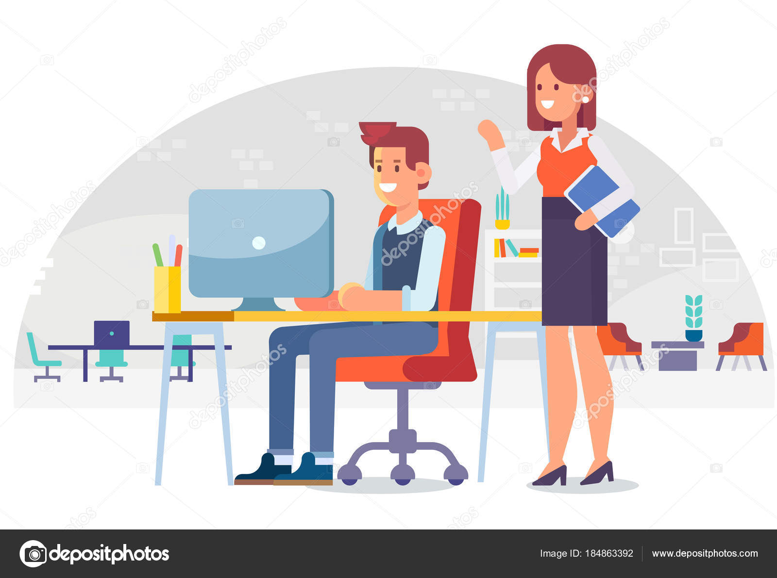 Empleado De Oficina Feliz Ilustracion De Dibujos Animados Modernos Images