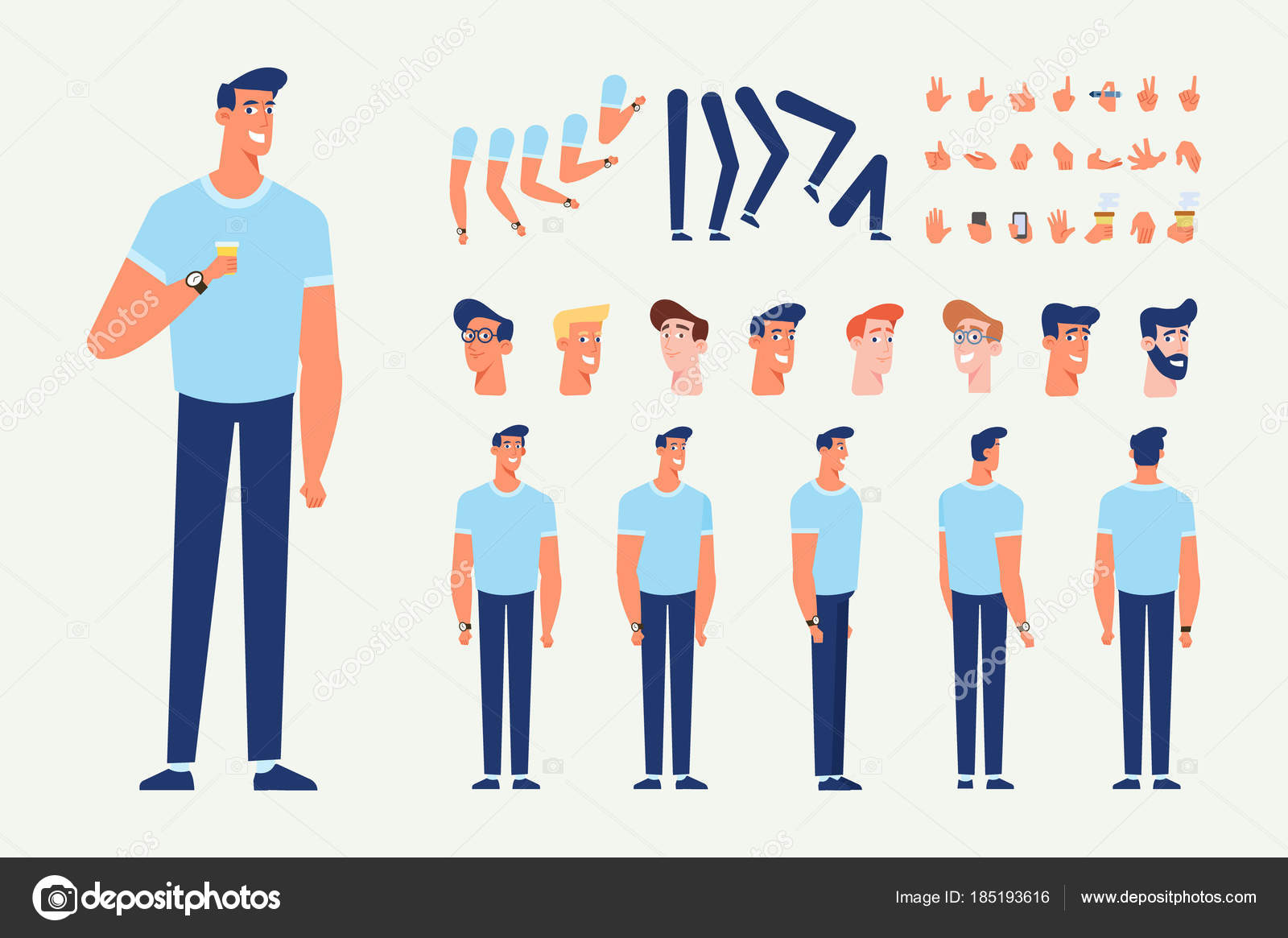 Young Man Animation Front Side Back View Character Character Creation ...