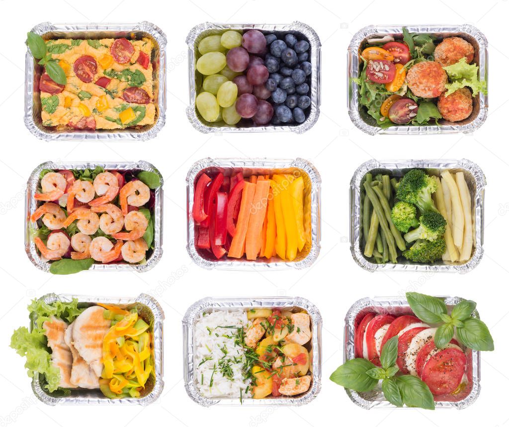 Healthy Take Away Meals Containers Isolated White Background Top View ...