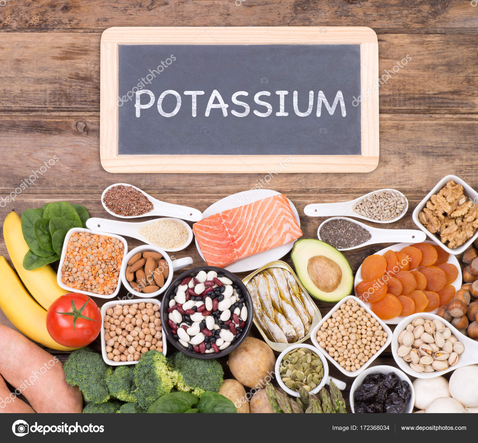 Various Potassium Food Sources Grains Fruit Vegetables Top View Stock ...