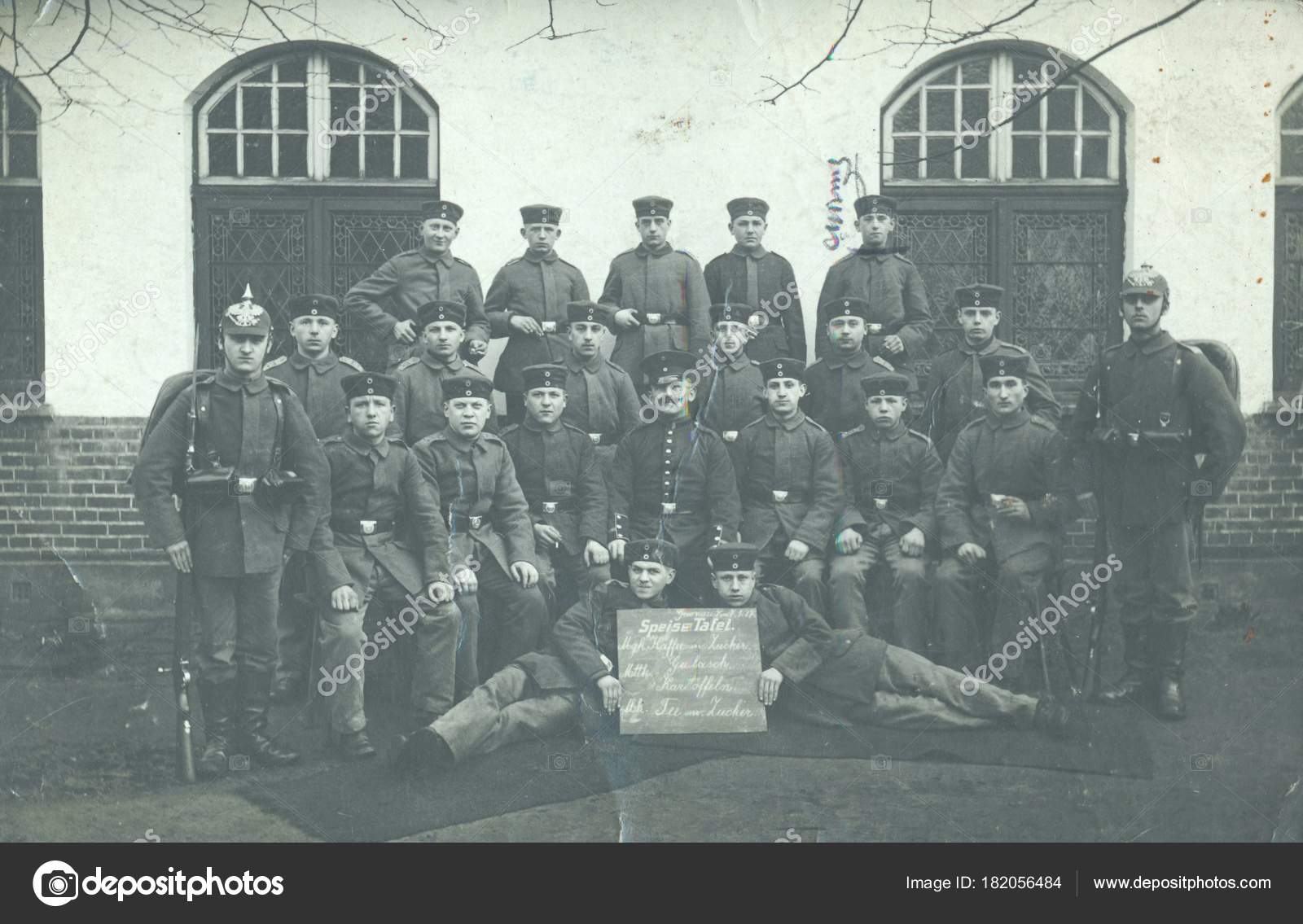 Group German Soldiers Posing Camera Front Caserne Building – Stock ...