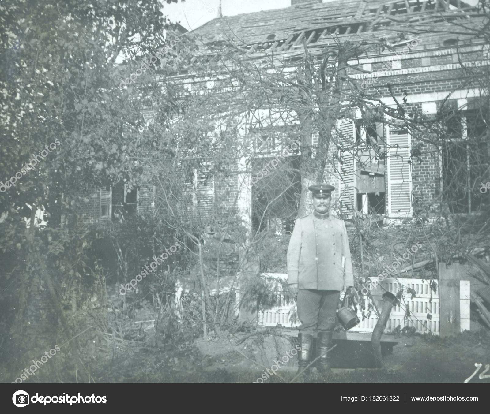 German Sergeant Standing Front Damaged House — Stock Editorial Photo ...