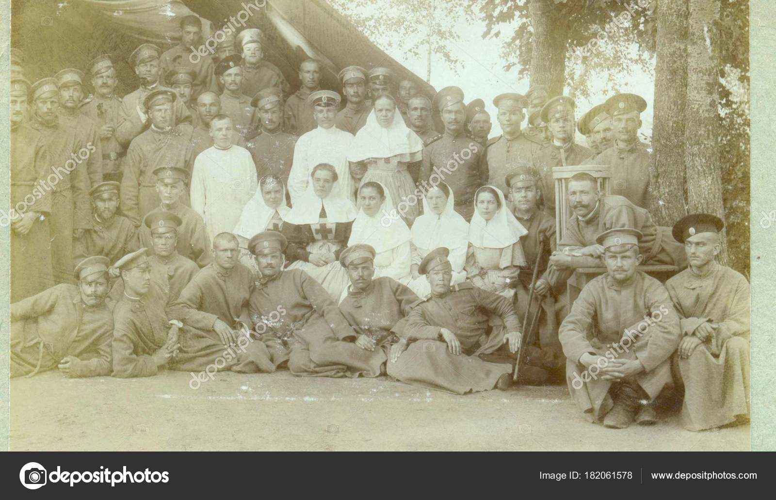 Russian Platoon Posing Red Cross Sisters Front Tent – Stock Editorial ...