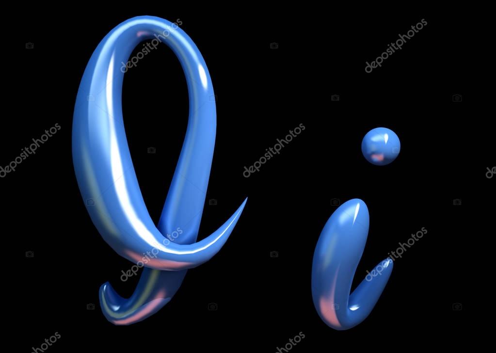 letra I del alfabeto plástico azul escrito a mano 3d sobre fondo negro ...