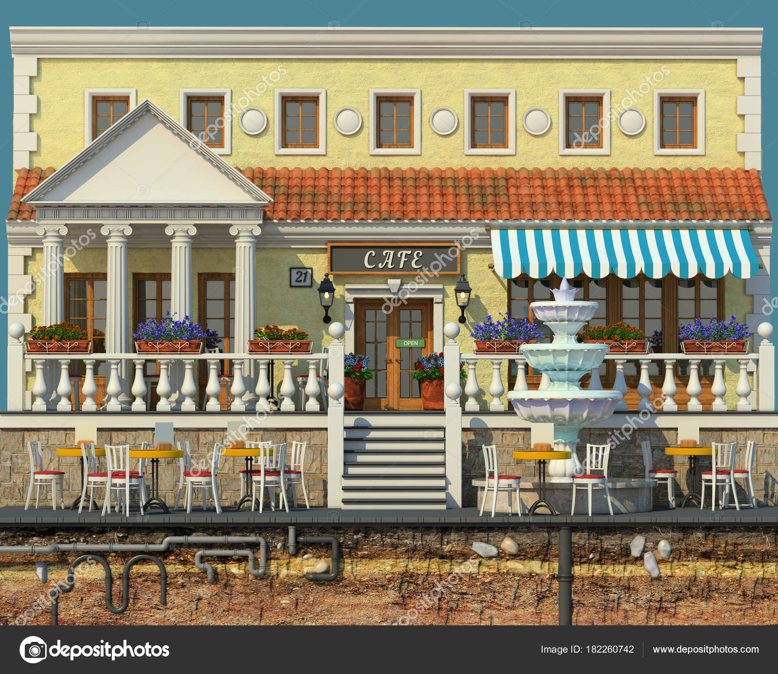 Cafe Building Cartoon
