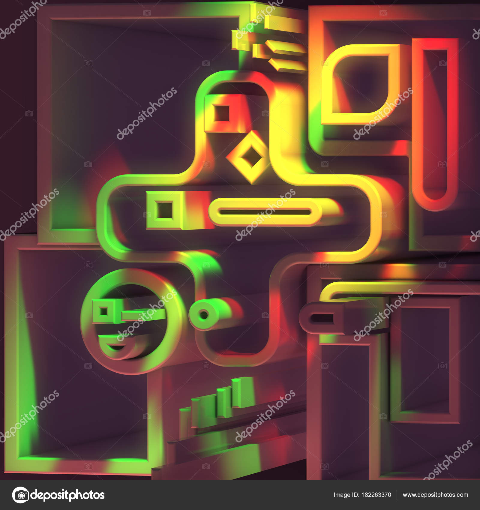 Rendering Abstract Geometric Composition Simple Shapes Different Depths ...