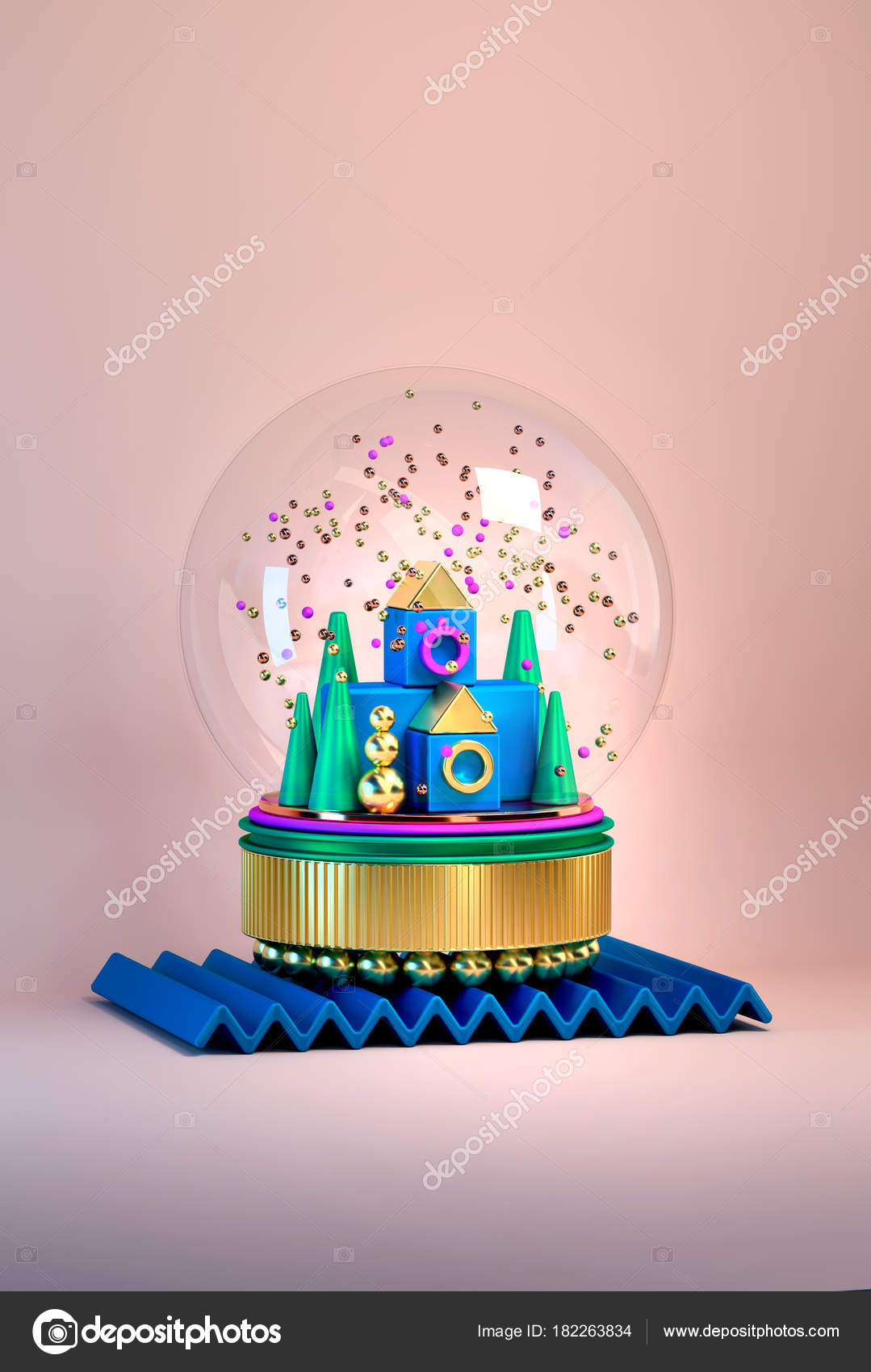 Rendering Modern Abstract Christmas Snowball Pile Trees Snowflakes ...