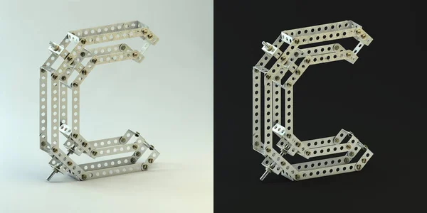 Metallic Constructor Font Dark Blue Red Background Rendering Letter ...