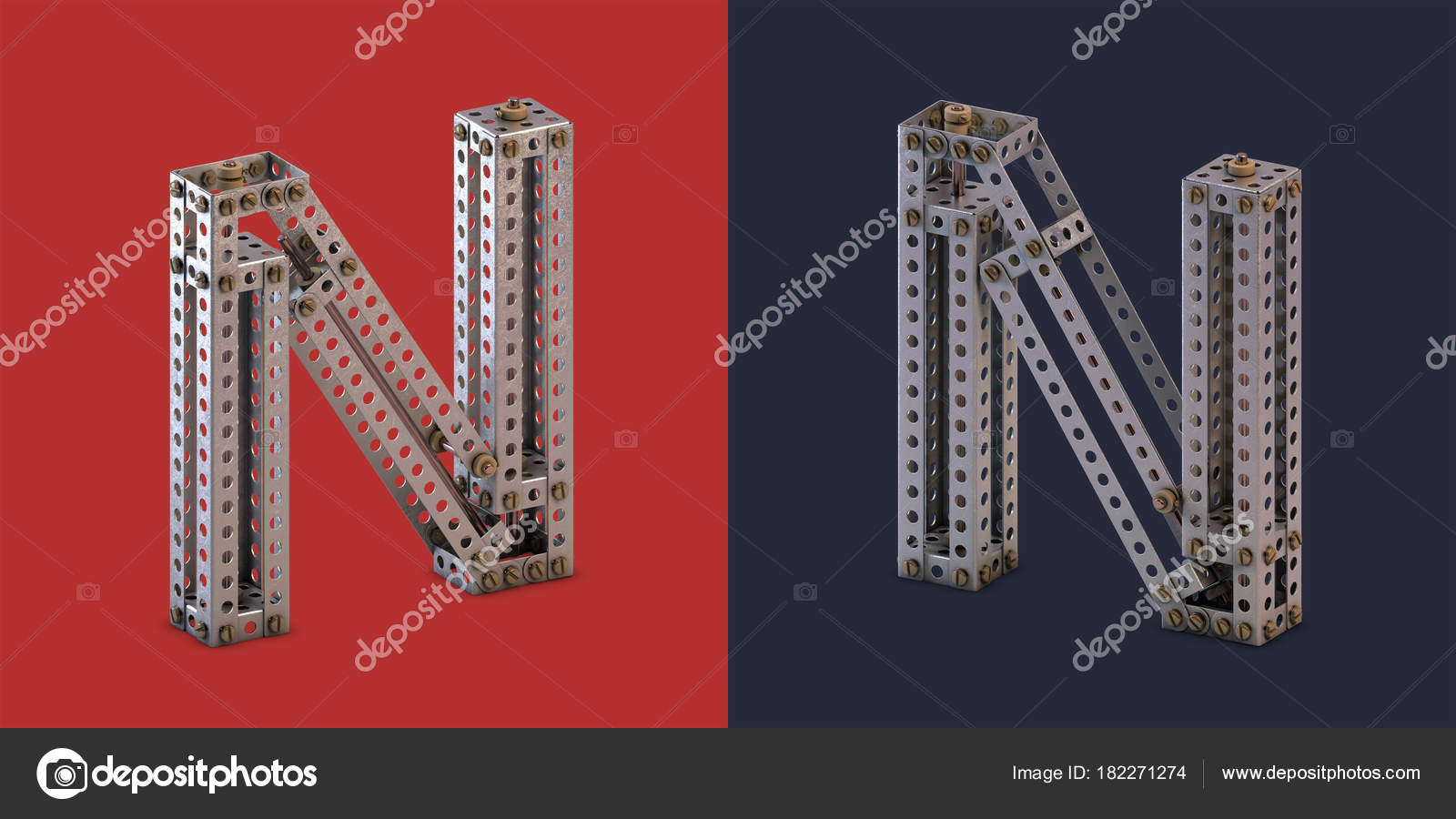Metallic Constructor Font Dark Blue Red Background Rendering Letter ...