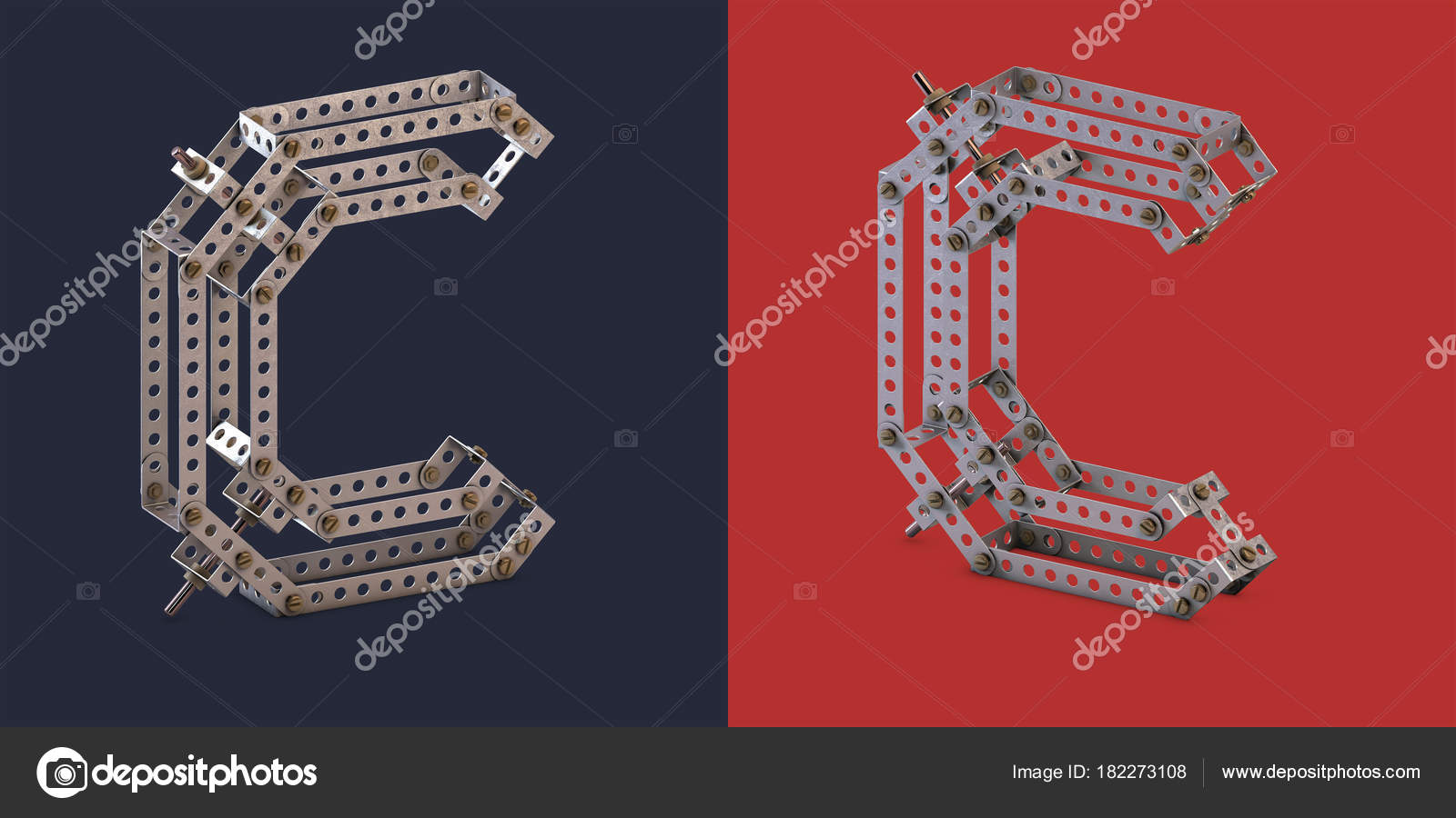 Metallic Constructor Font Red Dark Blue Background Rendering Letter ...