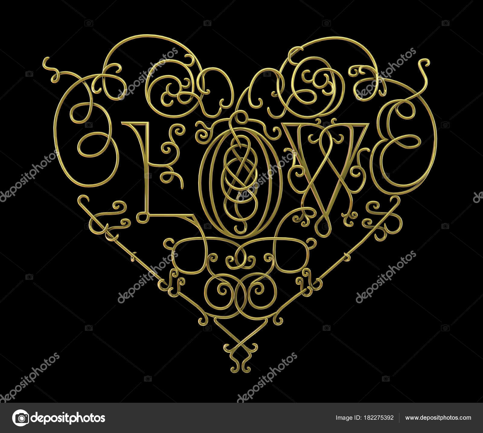 Ornate Heart Handmade Calligraphy Text Love Decorative Gold Heart ...