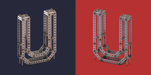 Metallic Constructor Font Red Dark Blue Background Rendering Letter ...