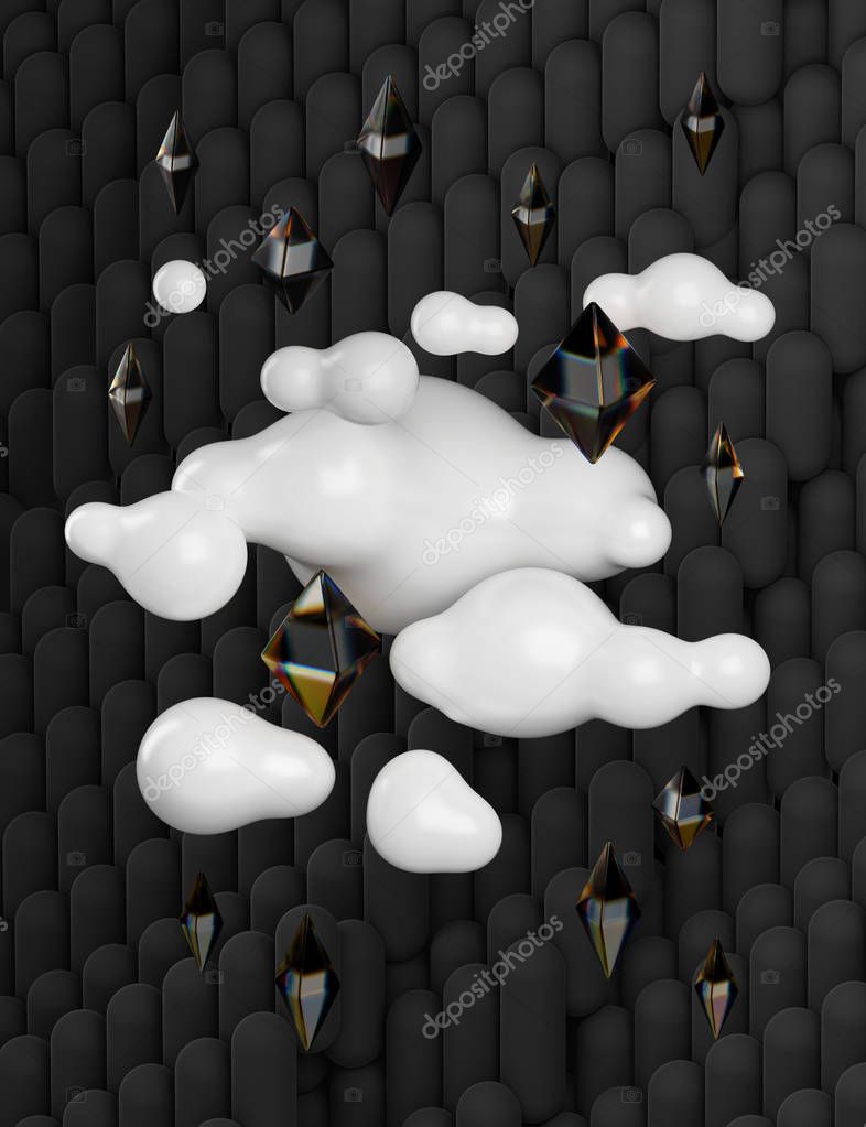 representación 3d de un grupo de objetos abstractos. Tonos blanco y ...