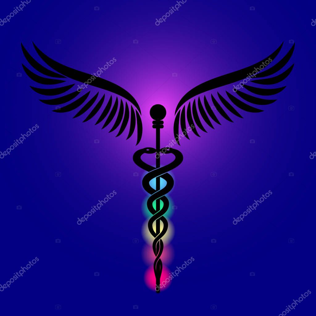 Caduceus, 7 Chakras, Kundalini Ilustración vectorial de energía. 2022