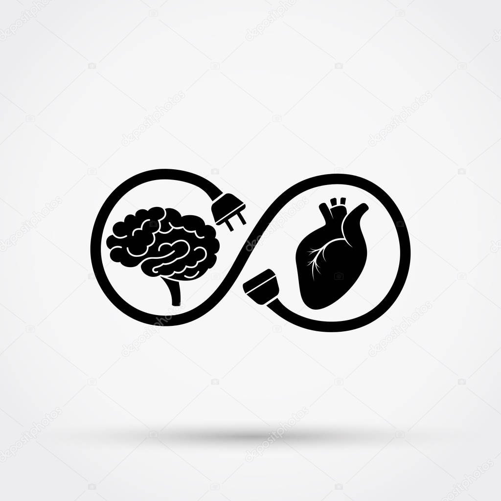 Conexión entre corazón y mente. Ilustración vectorial. 2023