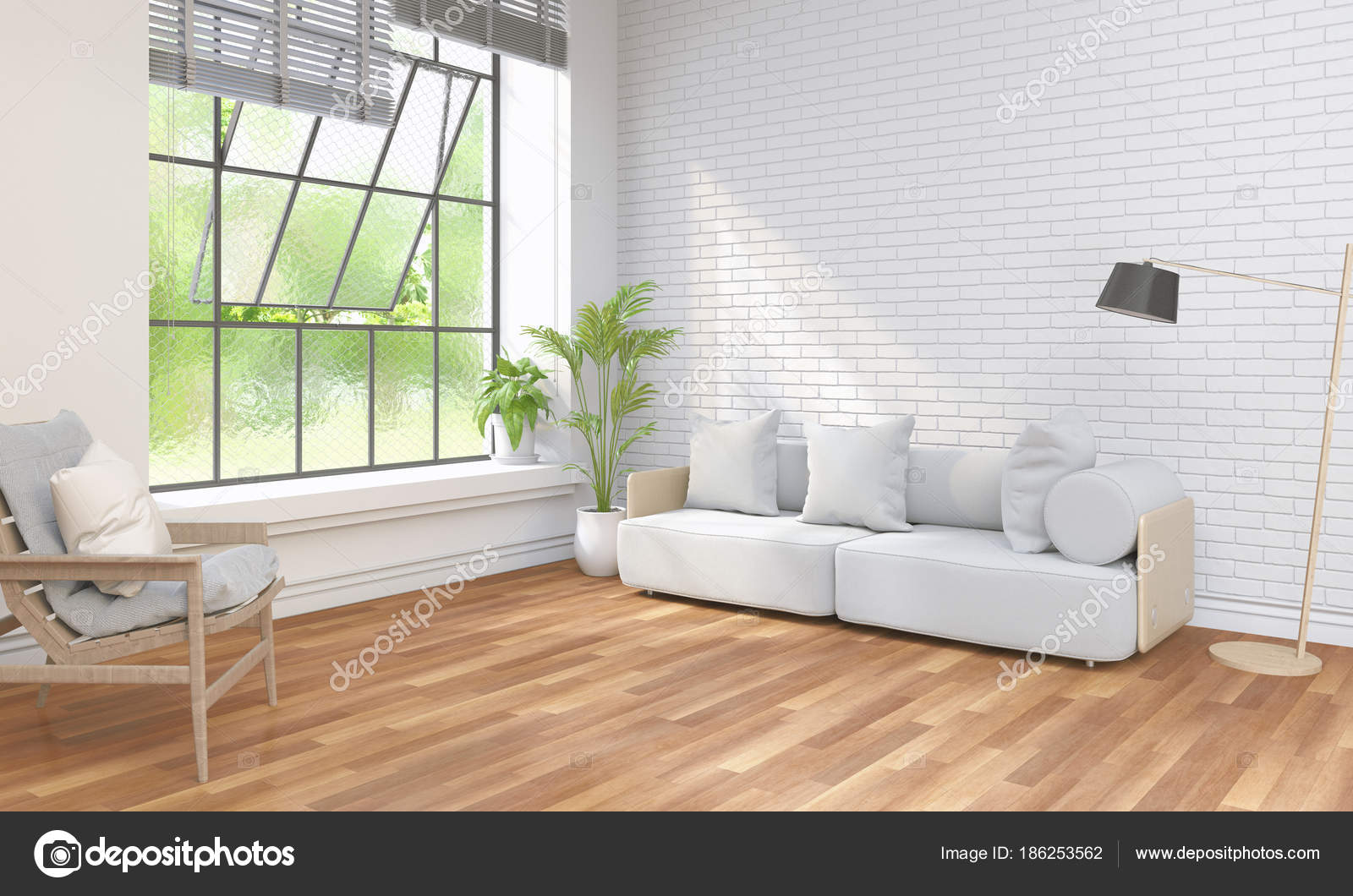 Rendering Interior Modern Room Green Landscape Window — Stock Photo ...