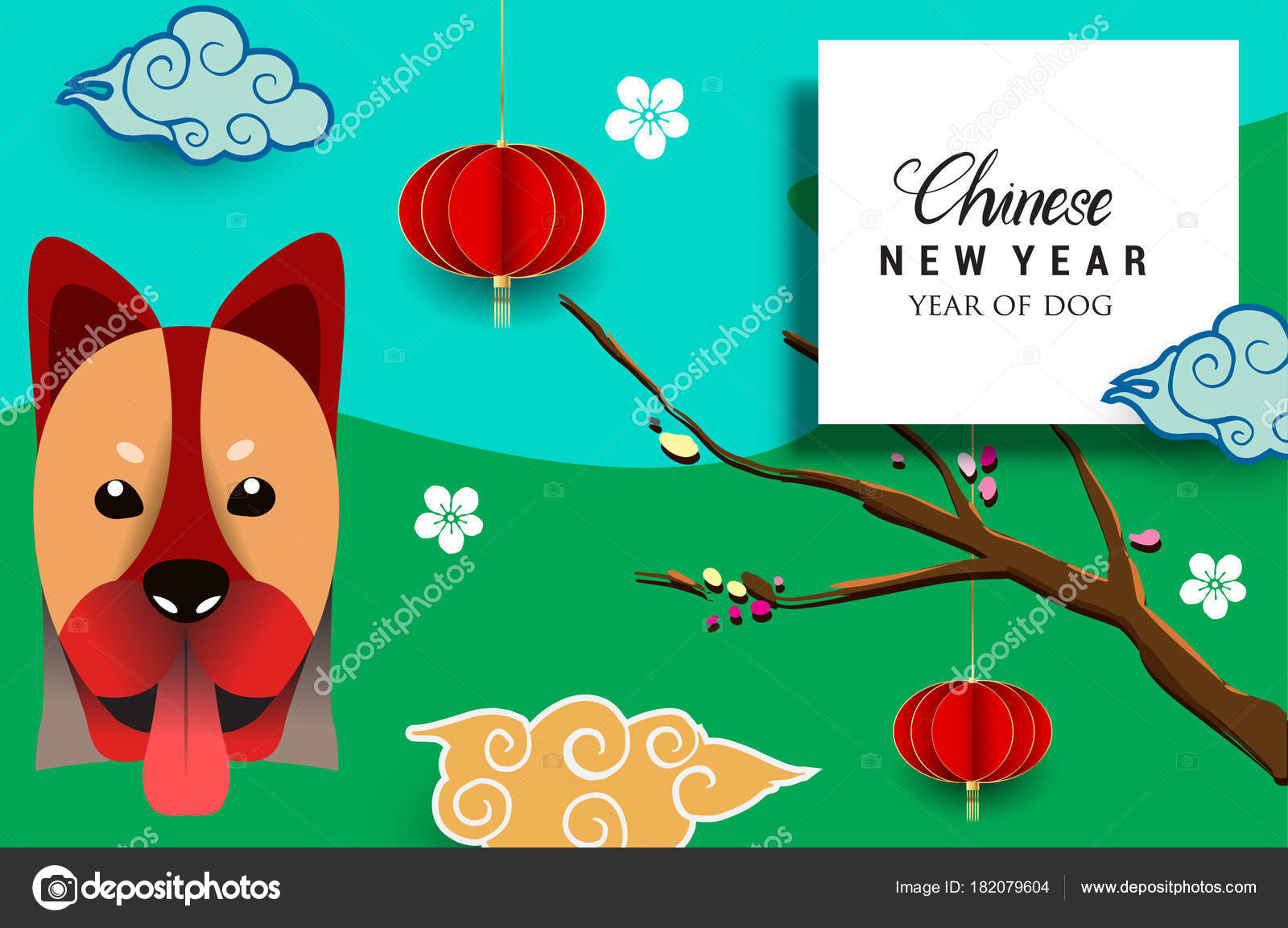 Chinese New Year 2018 Greeting Card Year Dog Vector Illustration Stock ...
