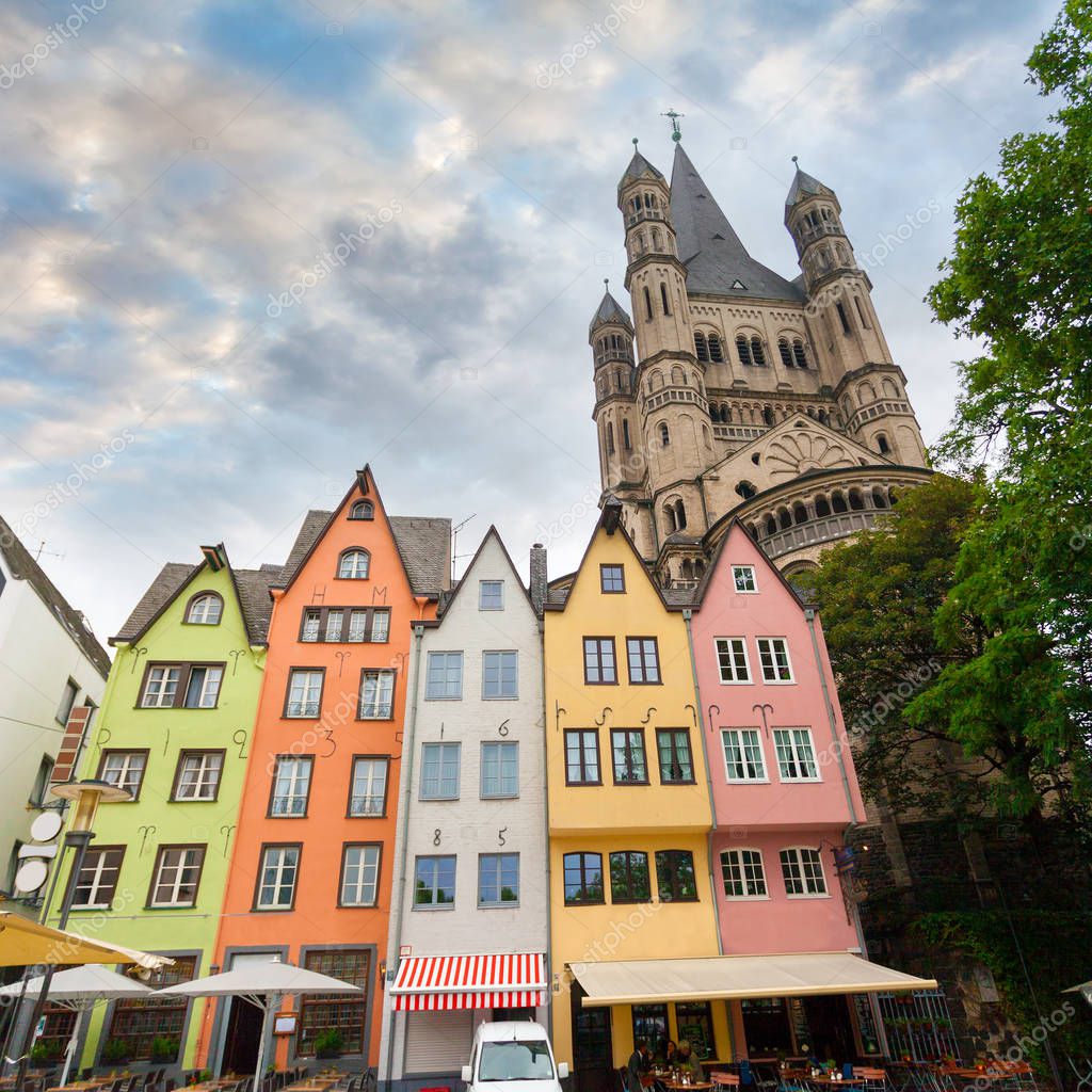 Cologne germany colorful houses | Great St. Martin Church and colorful ...