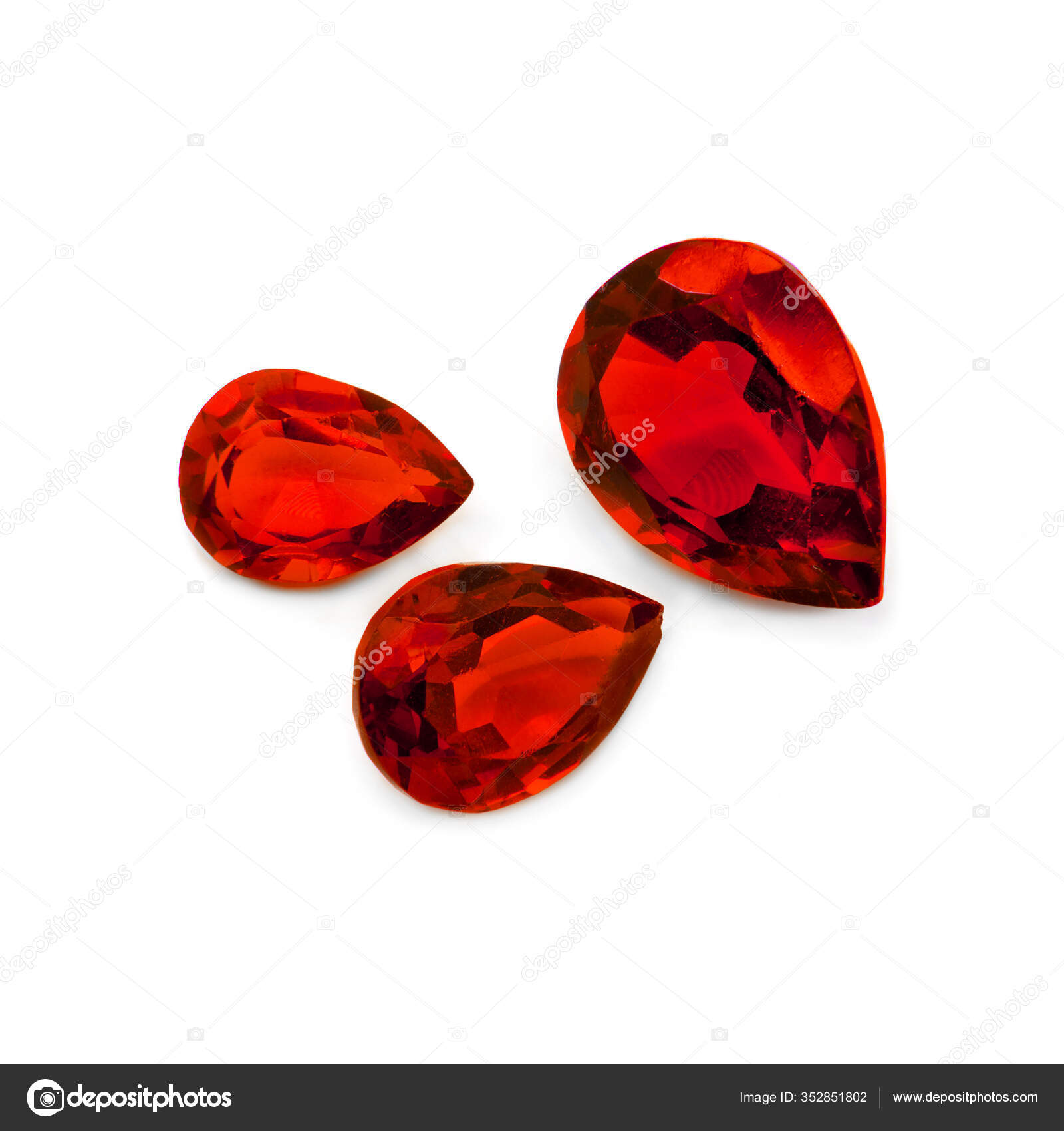 Three Red Gems White Background Pear Facet Red Gemstones — Stock Photo ...