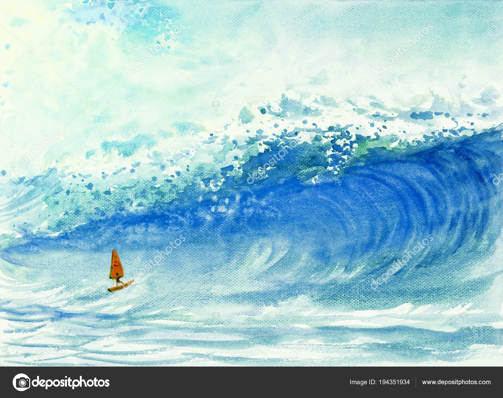Watercolor painting of waves in the sea. Stock Illustration by ©paint ...