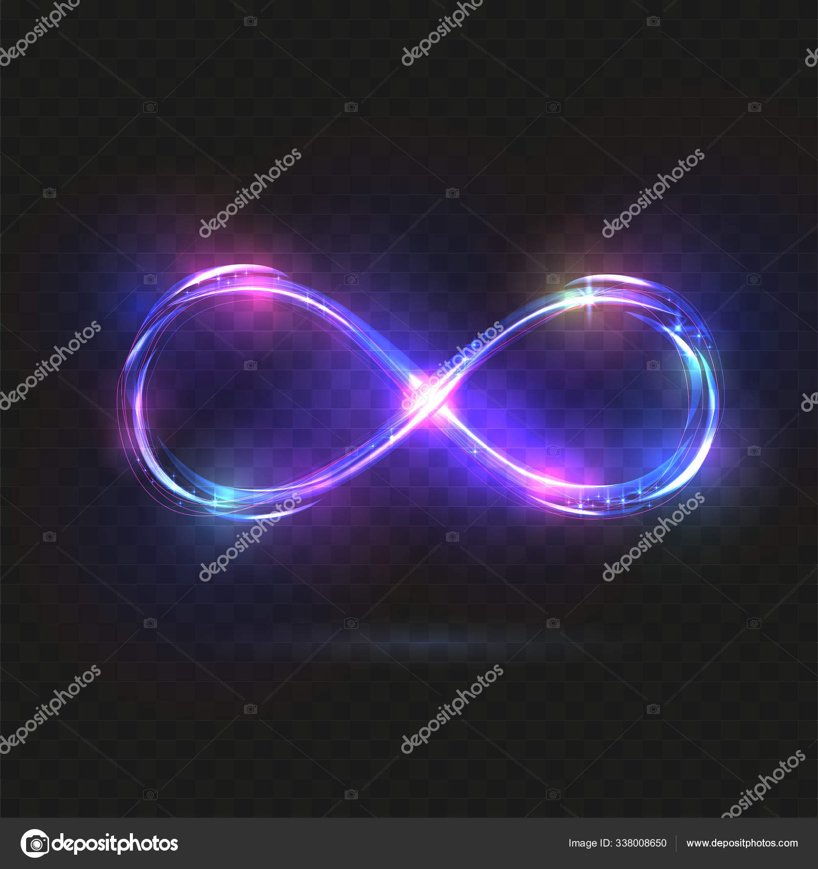 Purple shining infinity symbols. Blue and violet bright signs. Dynamic ...